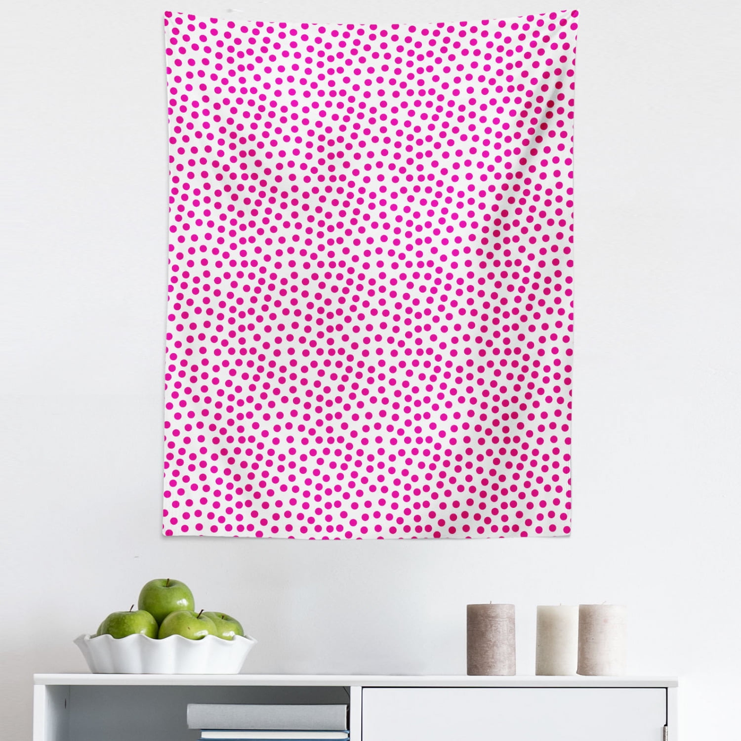 Pink Polka Dots Tapestry, Monotone Asymmetric Pattern with Irregular ...