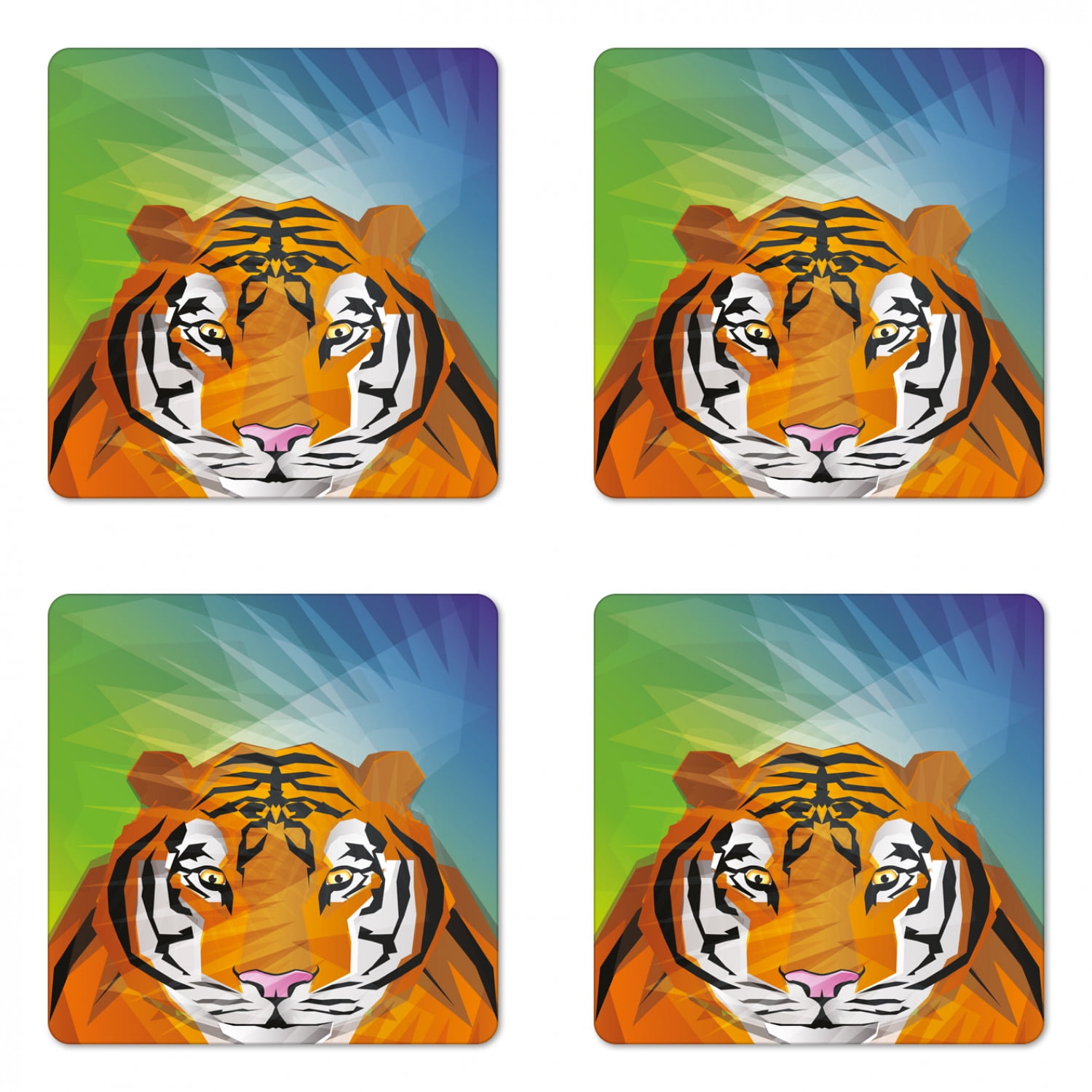 Safari Coaster Set of 4, Illustration of a Portrait Animal Artwork of a ...