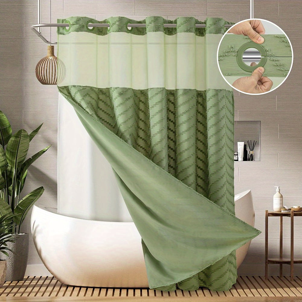 Estbridge Hookless Shower Curtain with Snap Liner Cut Flower Bohemian ...