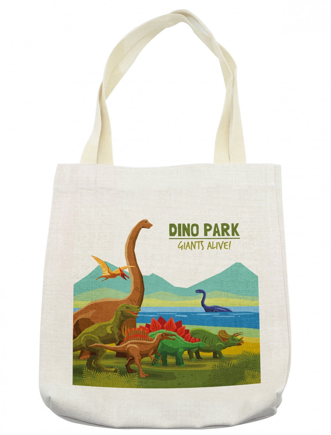 Dinosaur Tote Bag, Flying Swimming and Land Dinosaurs with Lake and ...