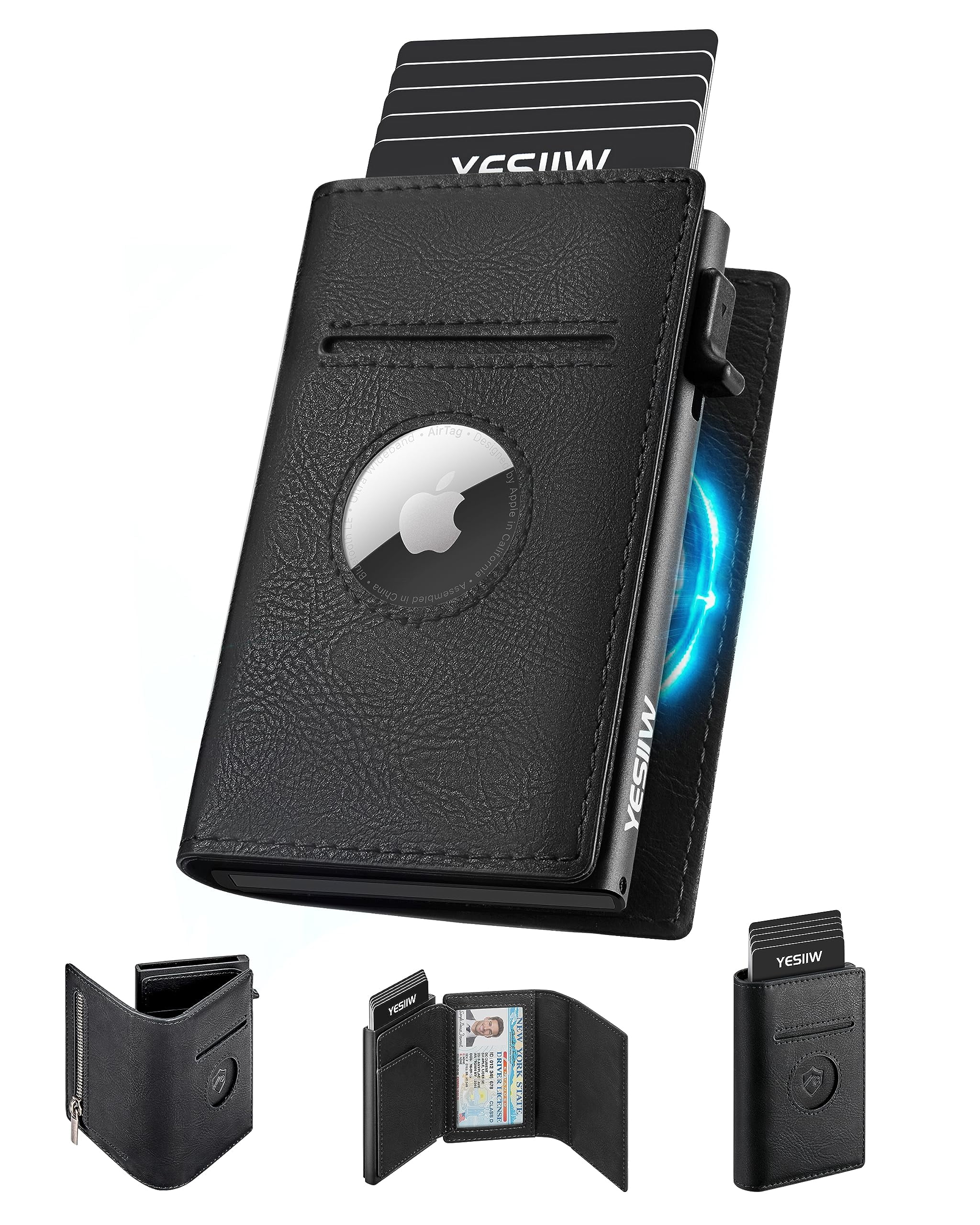 Cartera Smart Wallet YESIIW Airtag para hombre con bloqueo RFID, negra ...