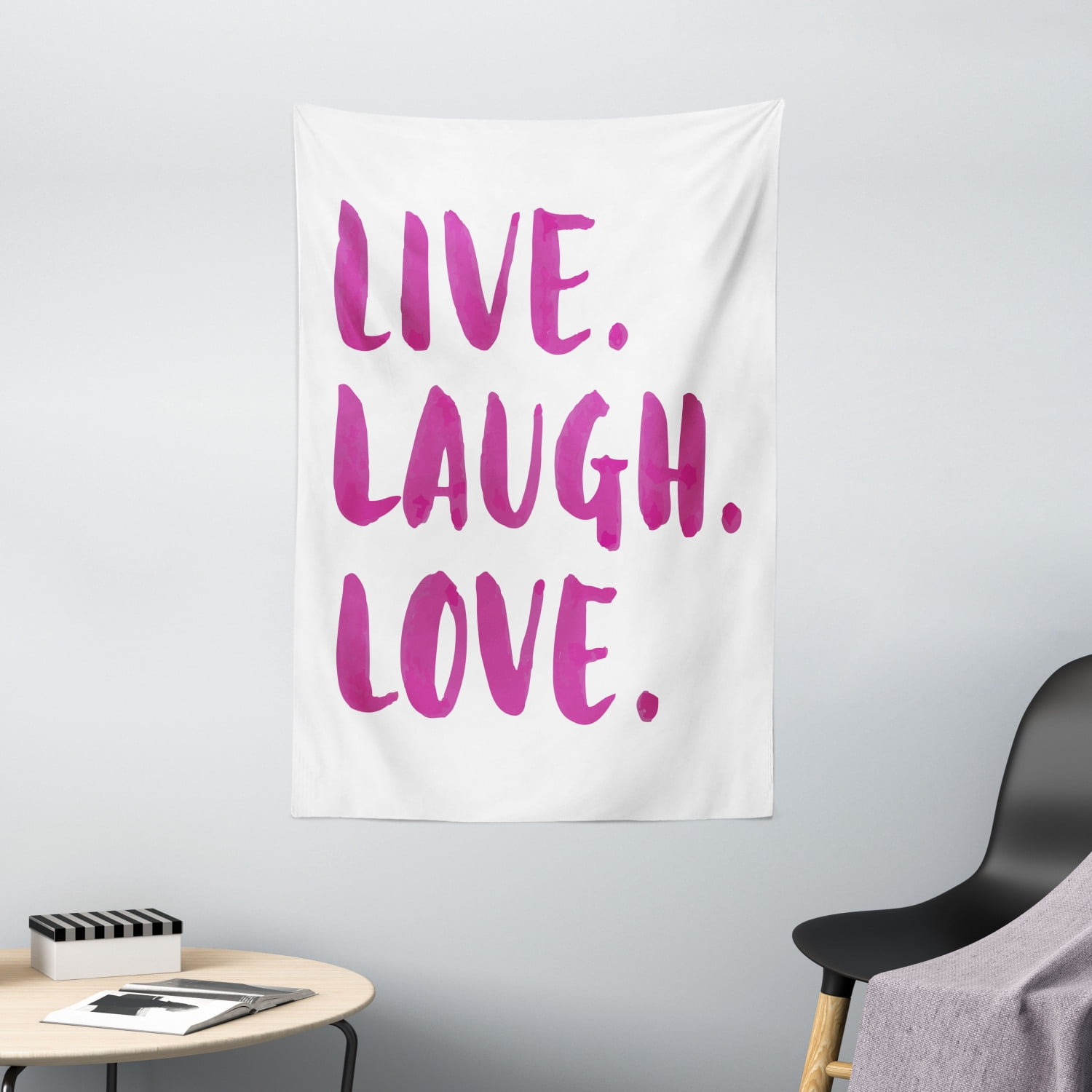 Live Laugh Love Decor Tapestry, Happy Life Message Calligraphy in ...