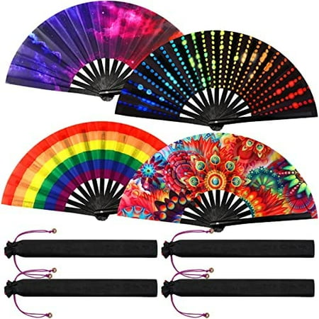 4 Pieces Rave Hand Fan Large Folding Fans Craft Hand Fans for Women ...