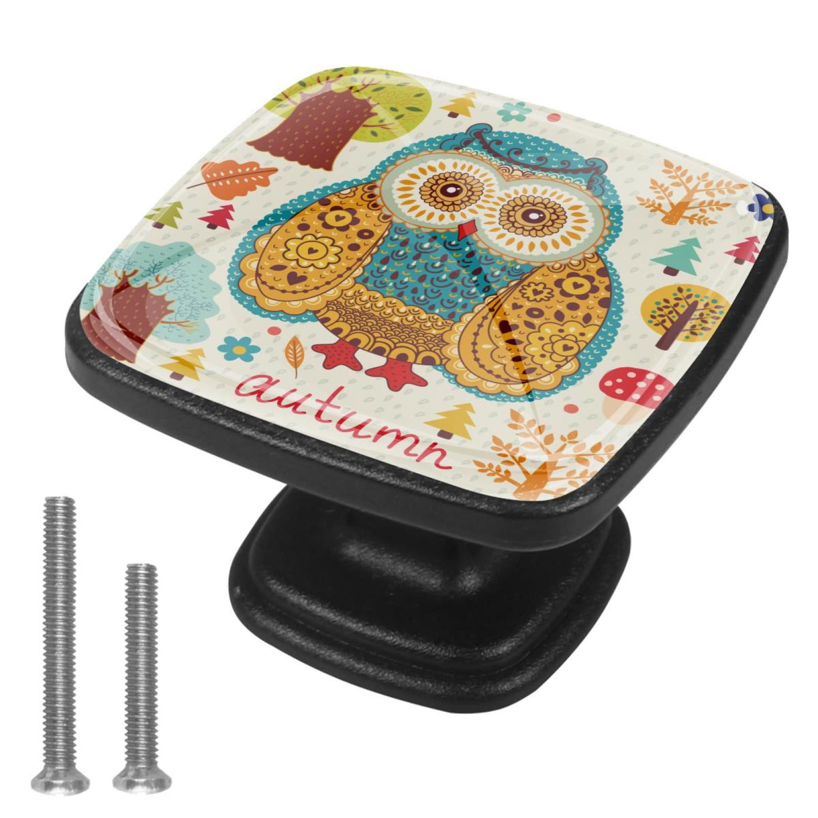 4 Pcs Cabinet Handle Drawer Pulls Owl Knobs with Screws Square ...