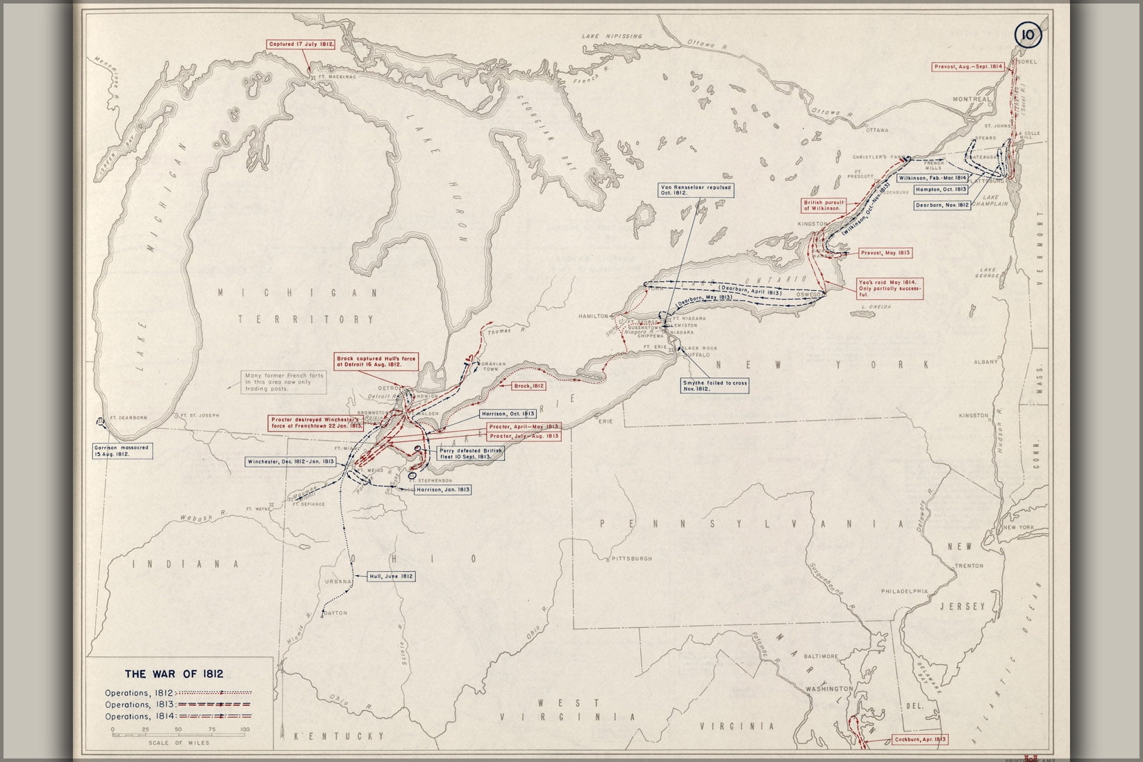 24"x36" Gallery Poster, map of War of 1812 operations in the North ...