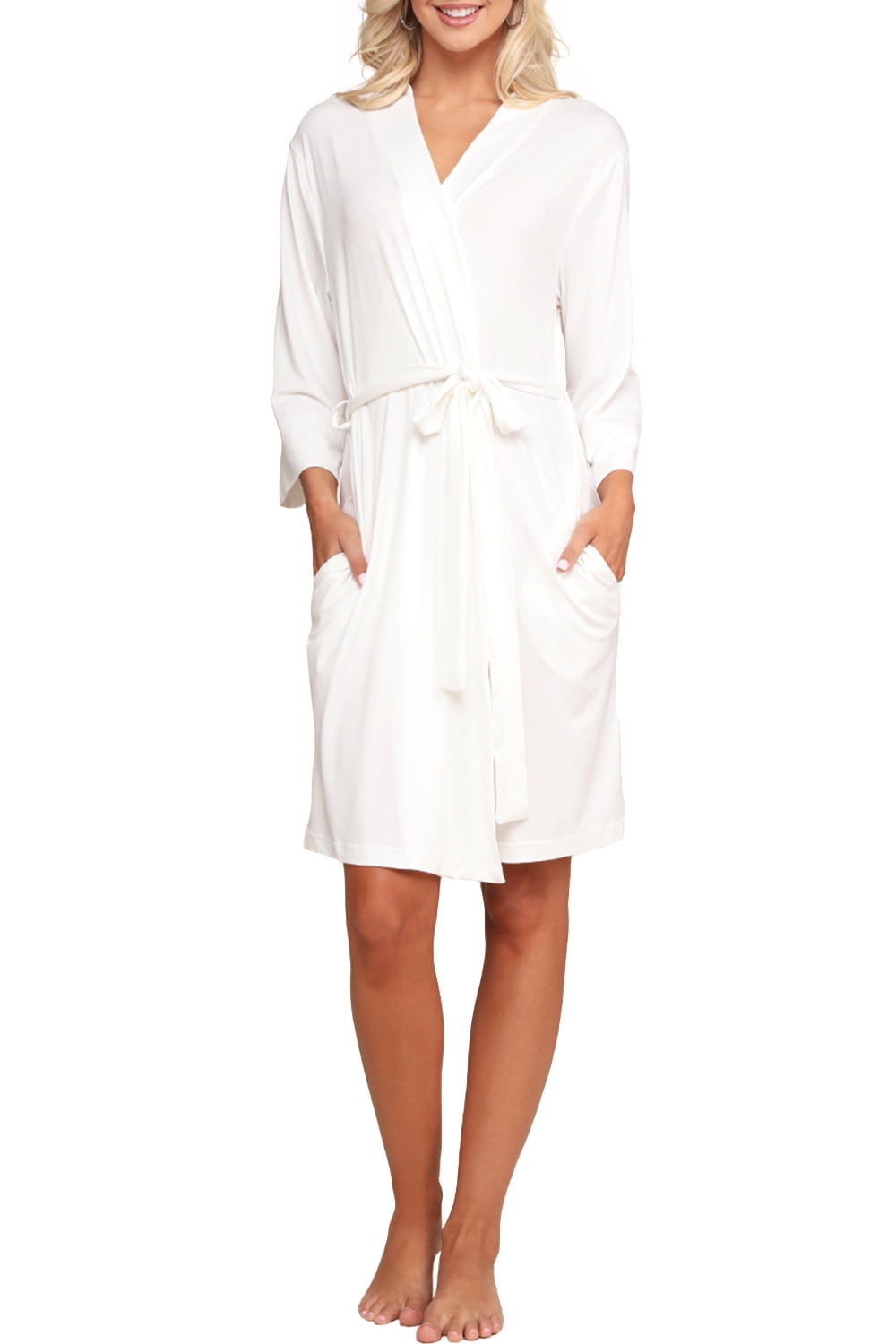 Doublju Women's Kimono Robe, Comfortable Sleepwear Pajama with Pockets ...