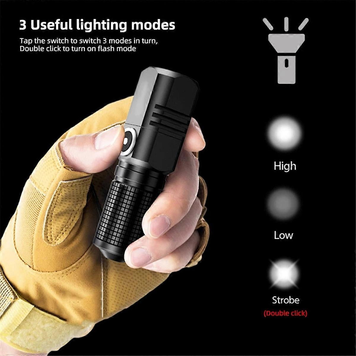 10000 Lumens Mini LED Flashlight XHP50 USB Rechargeable Built-in ...