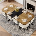 9-Piece Dining Table Set for 8 People, Square Fixed Two-Tone Wood Grain ...