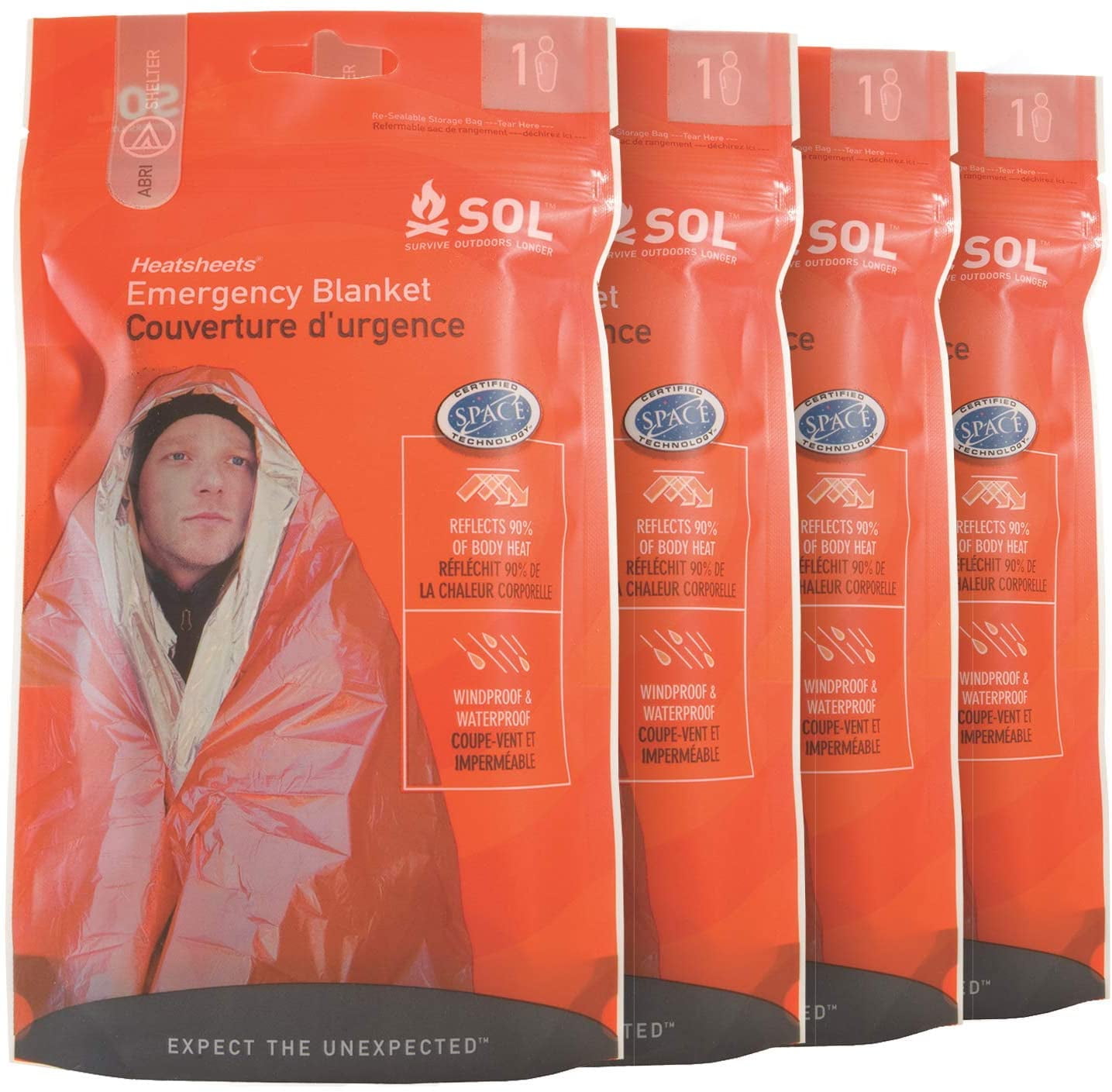 Survive Outdoors Longer 90% Reflective Emergency Blanket, Pack of 4 ...