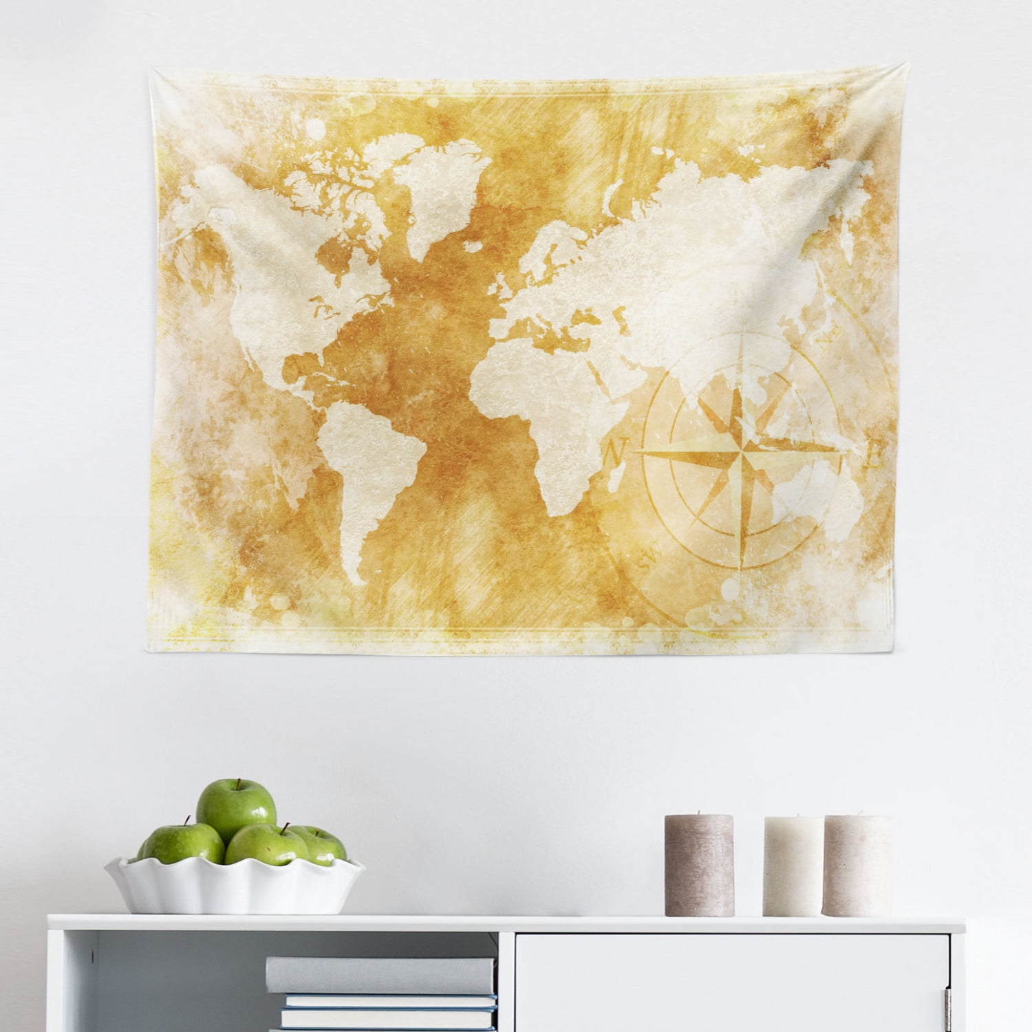 Compass Tapestry, Bohemian Style Treasure Hunt Map with Small Compass ...