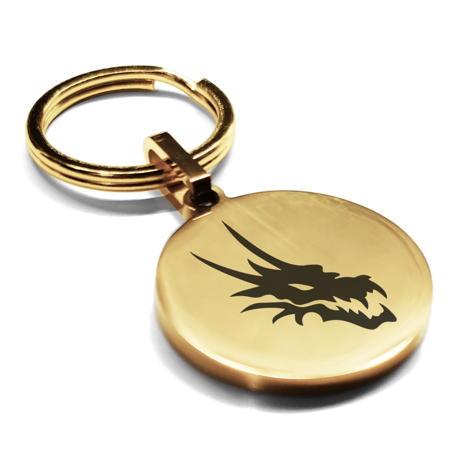 Stainless Steel Mythical Dragon Head Round Medallion Keychain Circle ...