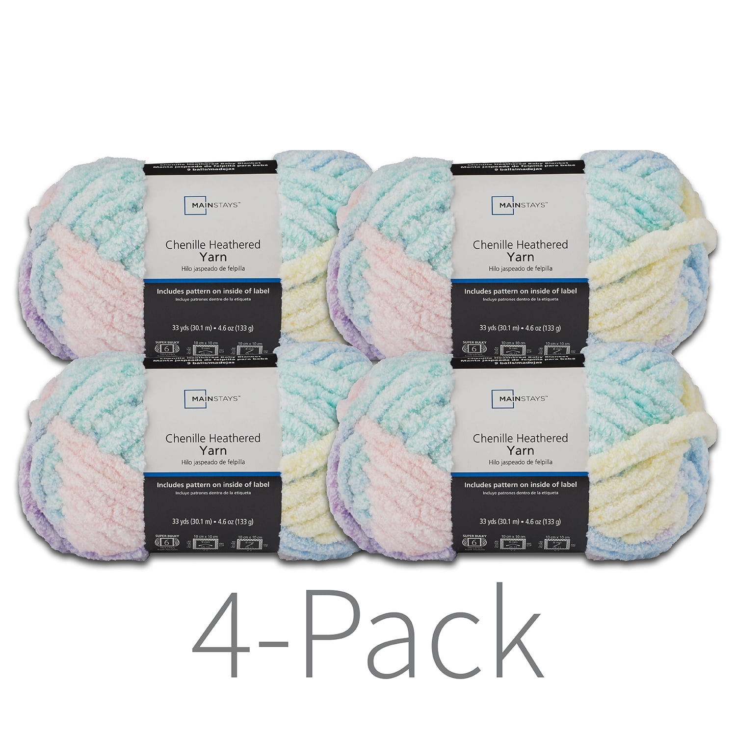 Mainstays Super Bulky Chenille Heathered Yarn, Multi Pastel, 33 yd, 100 ...