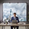 12x8ft Photo Backdrop, Coastal Lighthouse Soft Polyester Backdrop ...