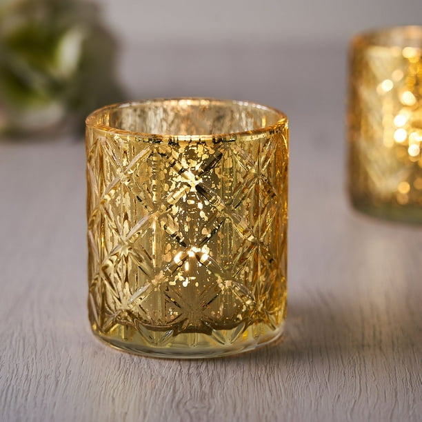 Efavormart 6 Pack Antique Gold Mercury Glass Candle Holders Votive