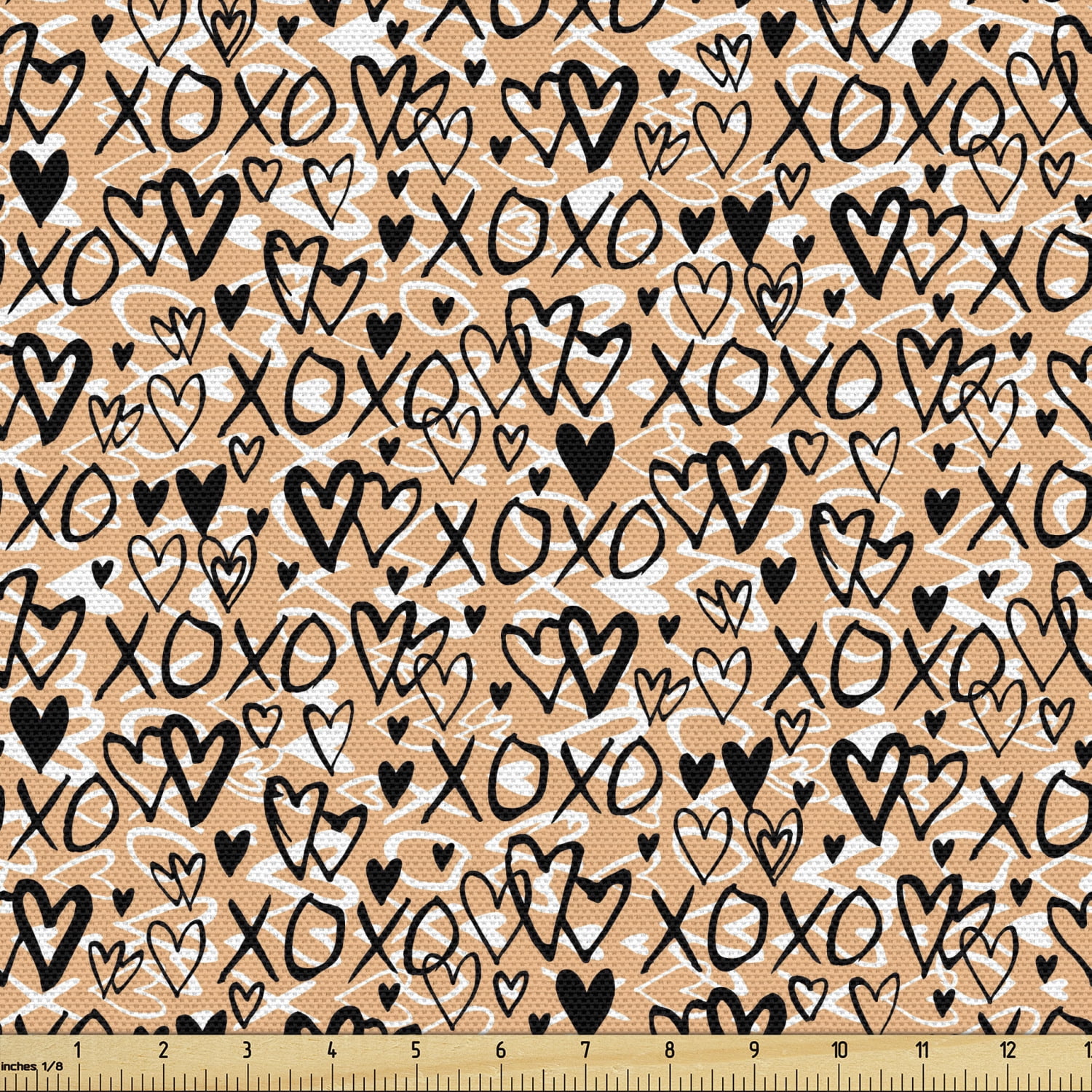 Xoxo Fabric by the Yard, Pattern with Group of Doodle Heart Shapes and ...
