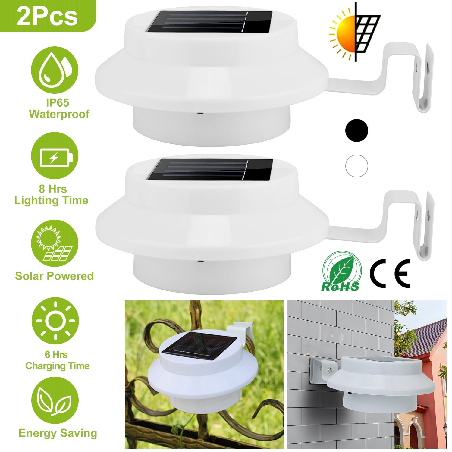 iMounTEK 2Pcs Solar Powered Gutter Lights Outdoor IP65 Waterproof Dusk ...