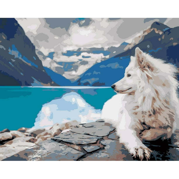 DIY Oil Painting Snow Dog breed Water Sky Cloud Mountain Carnivore ...