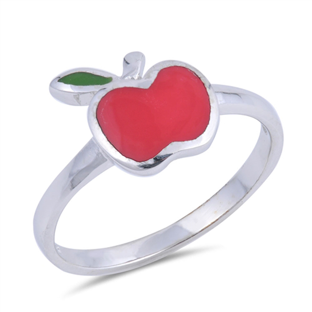 Apple Fruit Girl's Fun Ring .925 Sterling Silver Band Jewelry Female ...
