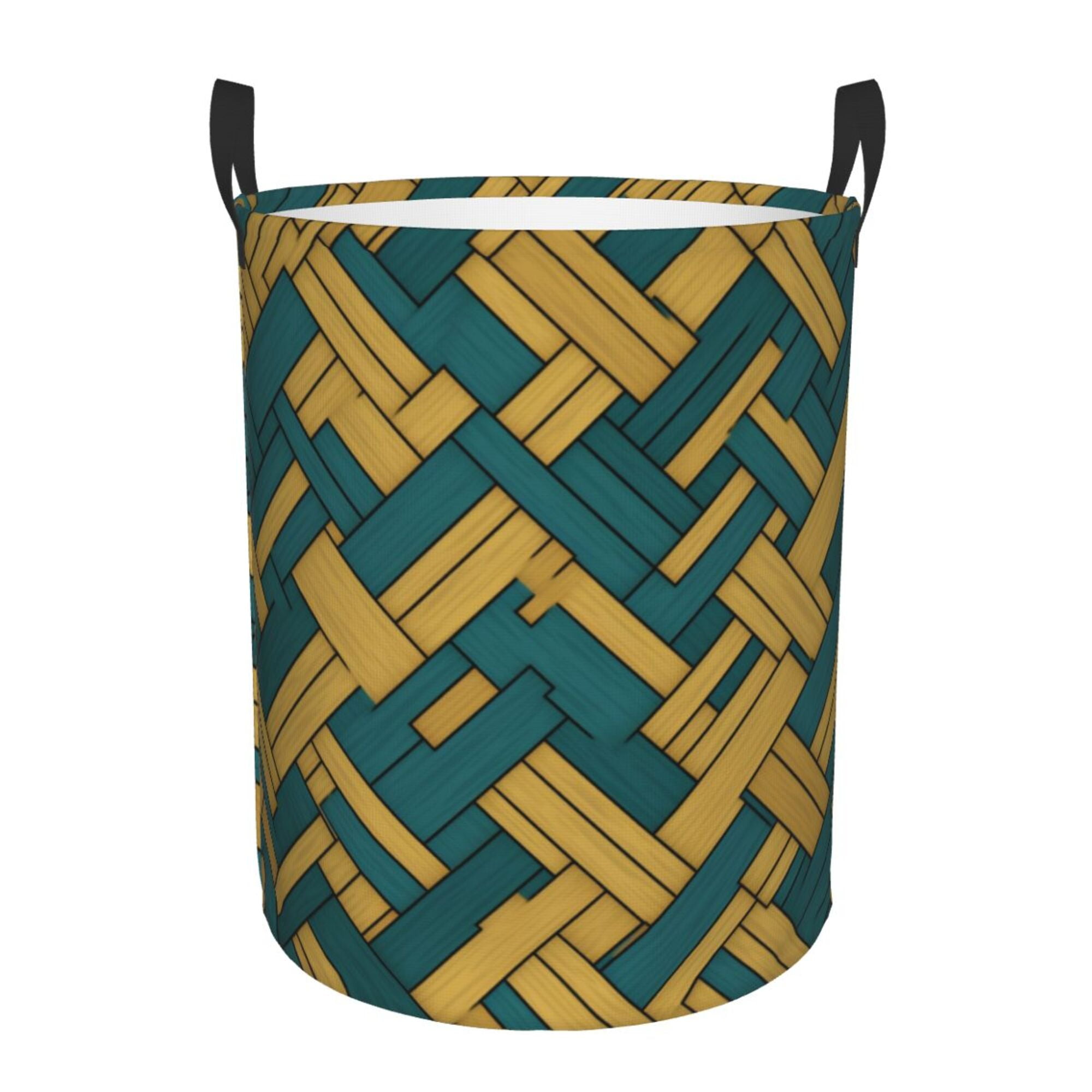 TEQUAN Waterproof Laundry Hampers, Geometric Blue Yellow Weave Pattern ...