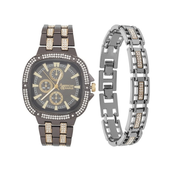 American Exchange Men's Silver Watch & Bracelet Set - Walmart.com