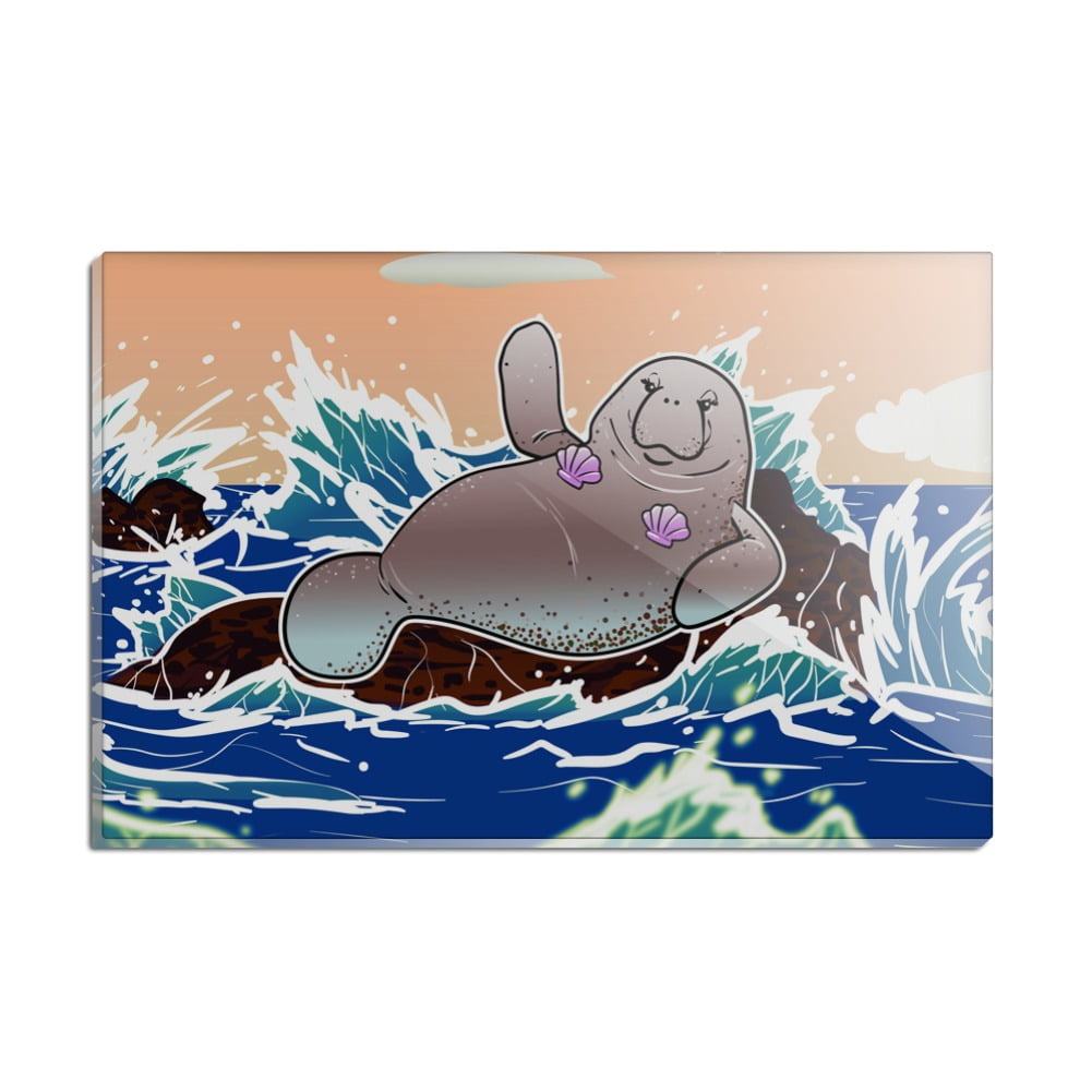 Waving Manatee Mermaid On Rocks And Waves Funny Rectangle Acrylic ...