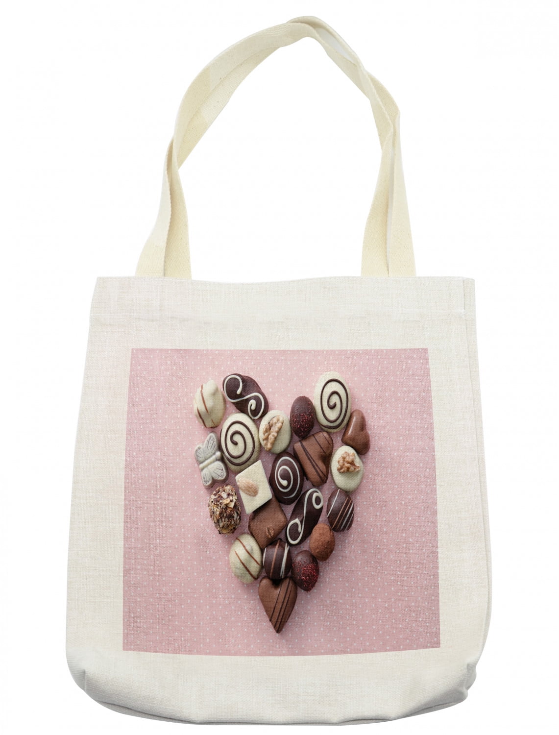 Chocolate Tote Bag, Chocolate Candies Heart Shape Composition on Pink ...