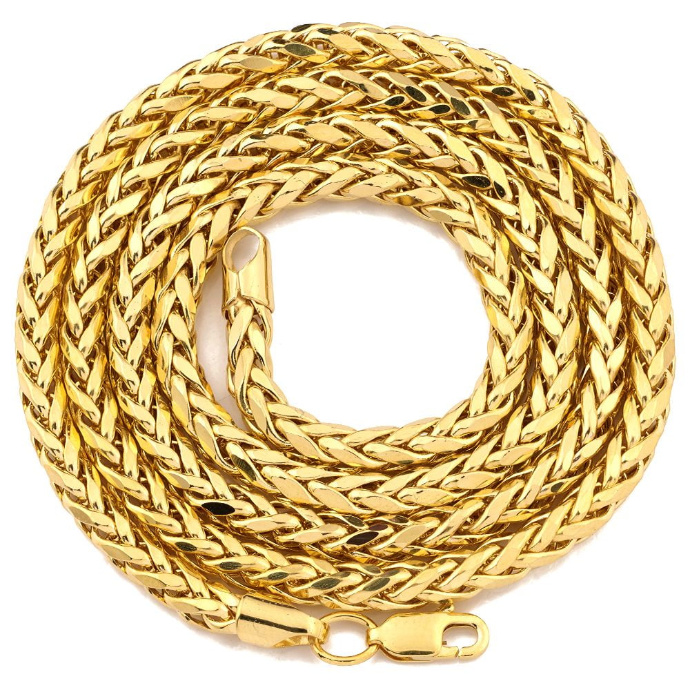 LOVEBLING 10K Yellow Gold 4mm Wheat, Palm Chain Necklace with Lobster ...