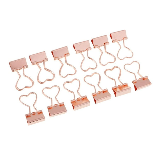 Rongfmy Pack of 12 Pieces Binder Clips, Rosy Gold/Golden Metal Paper ...