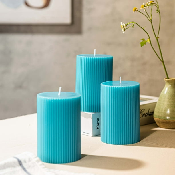 Pillar Candles 3x4'' Fluted Ribbed Column Modern Home Décor Handmade (3 ...