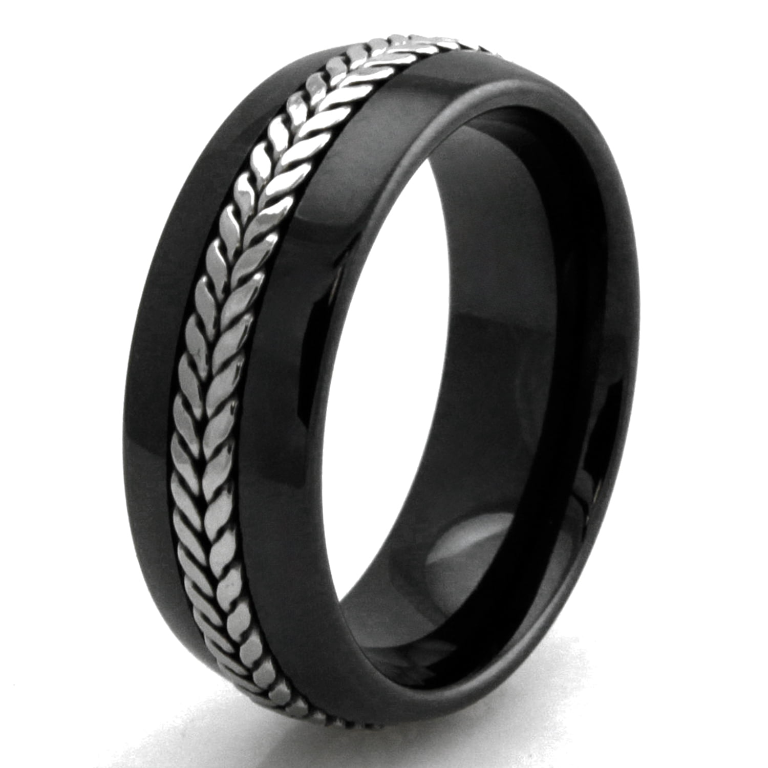 Black Ceramic Wheat Rope Inlay Wedding Band Ring - Walmart.com