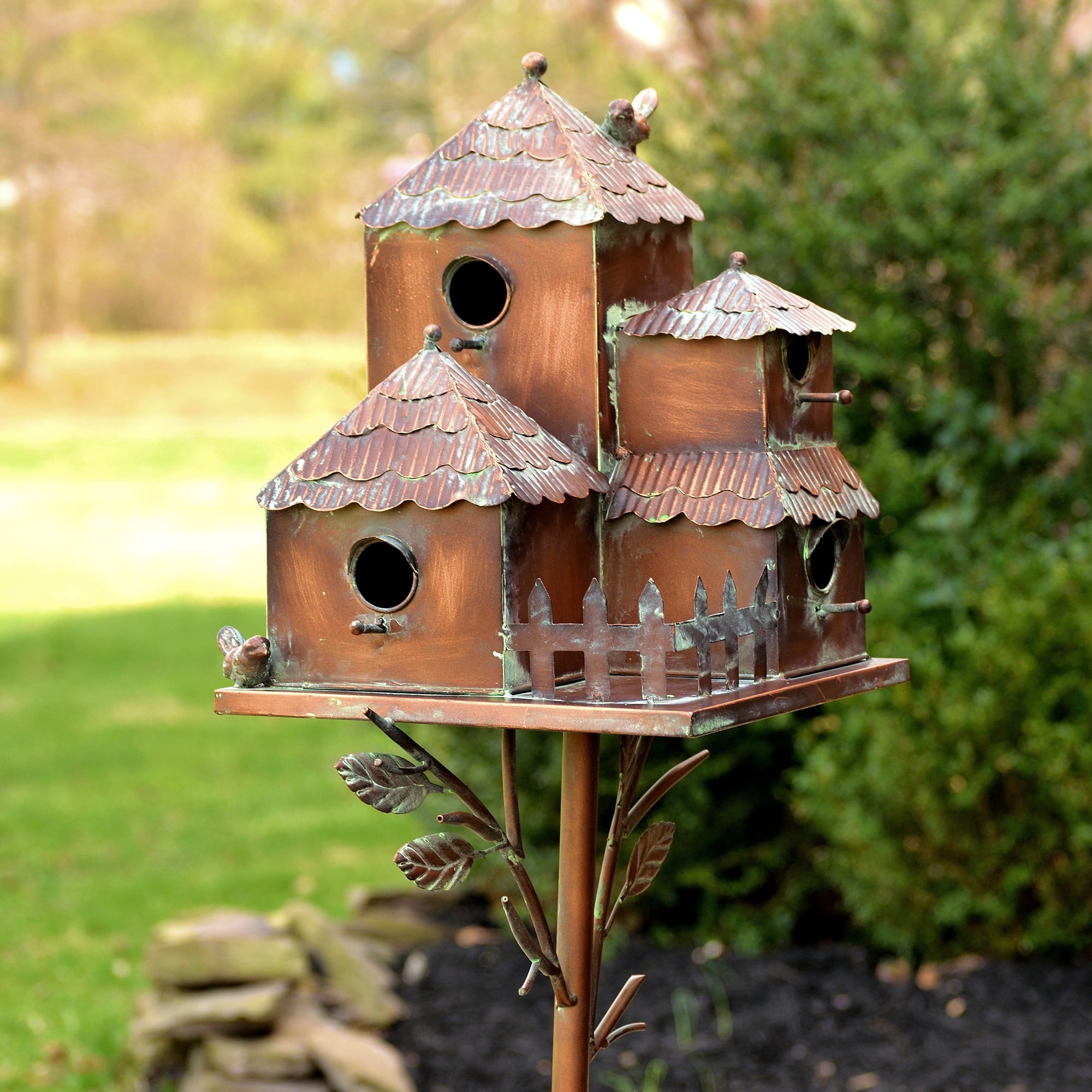 Zaer Ltd. Large Copper-Colored Multi-Birdhouse Stakes, Room for 4 Bird ...