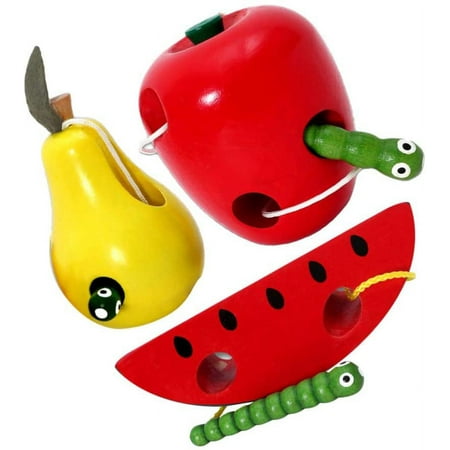 Lacing Toy Wooden Lacing Fruit Threading Toys Wood Block Puzzle Game ...