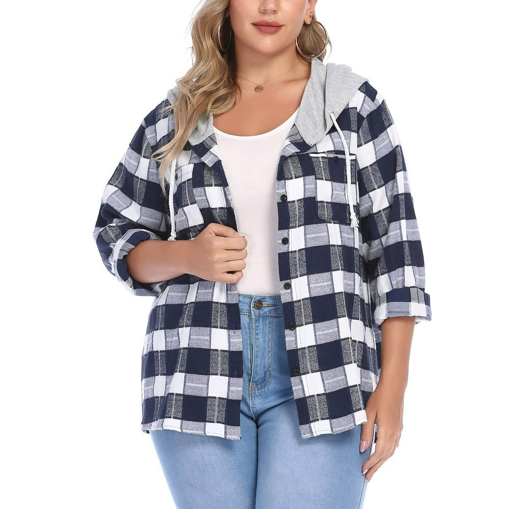 Click here for Generic Womens Plus Size Plaid Hoodie Long Sleeve... prices