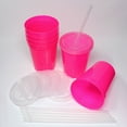 Rolling Sands 16oz Reusable Plastic Cups with Lids and Straws, Neon ...