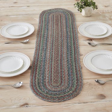 VHC Brands Heritage Farms, Braided Jute Table Runner, Oval, Red Black ...