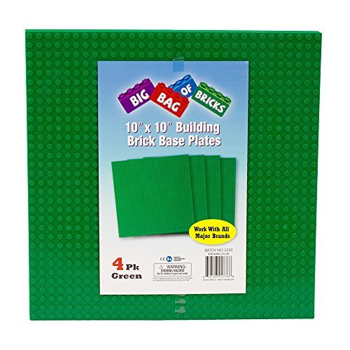 Brick Building Extra Large Base Plates (4 Pack) - 10"x10" Green ...