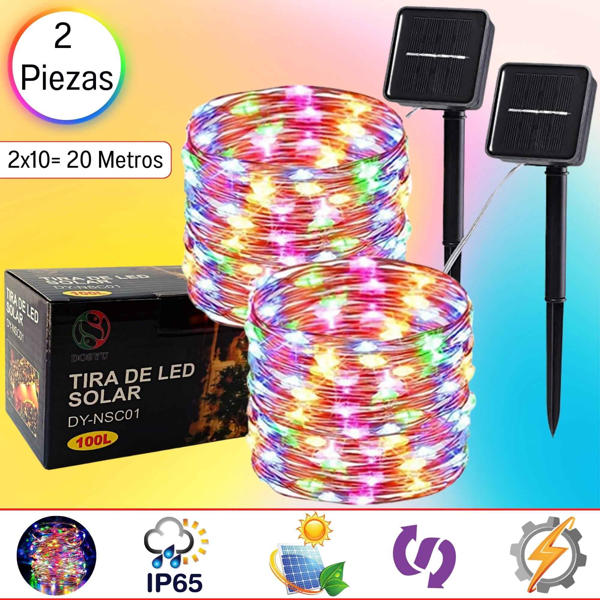 Luces led con panel solar Multicolor 2 rollos de 10 metros flexible ...