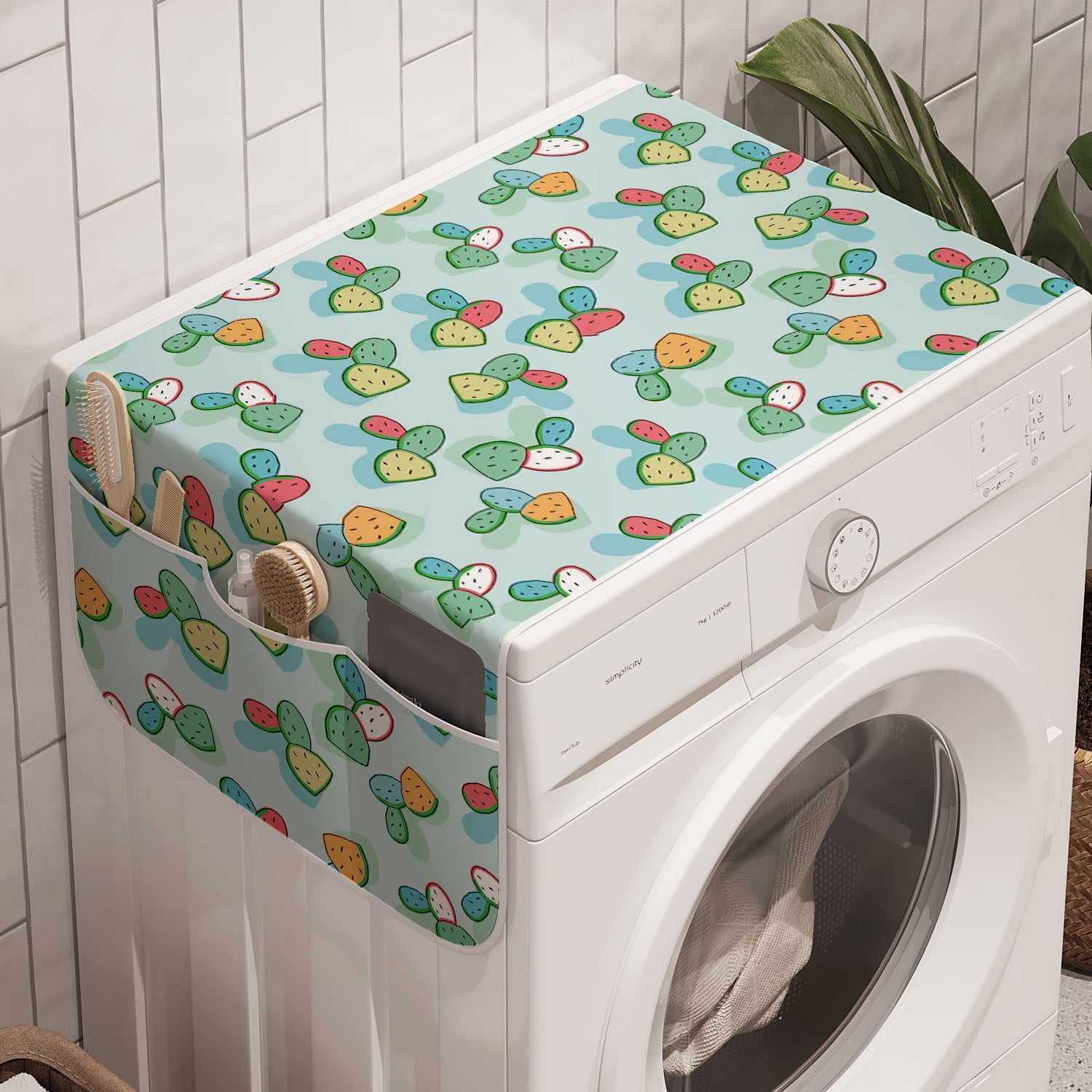 Botanical Washing Machine Organizer, Cartoon Style Colorful Cactus ...