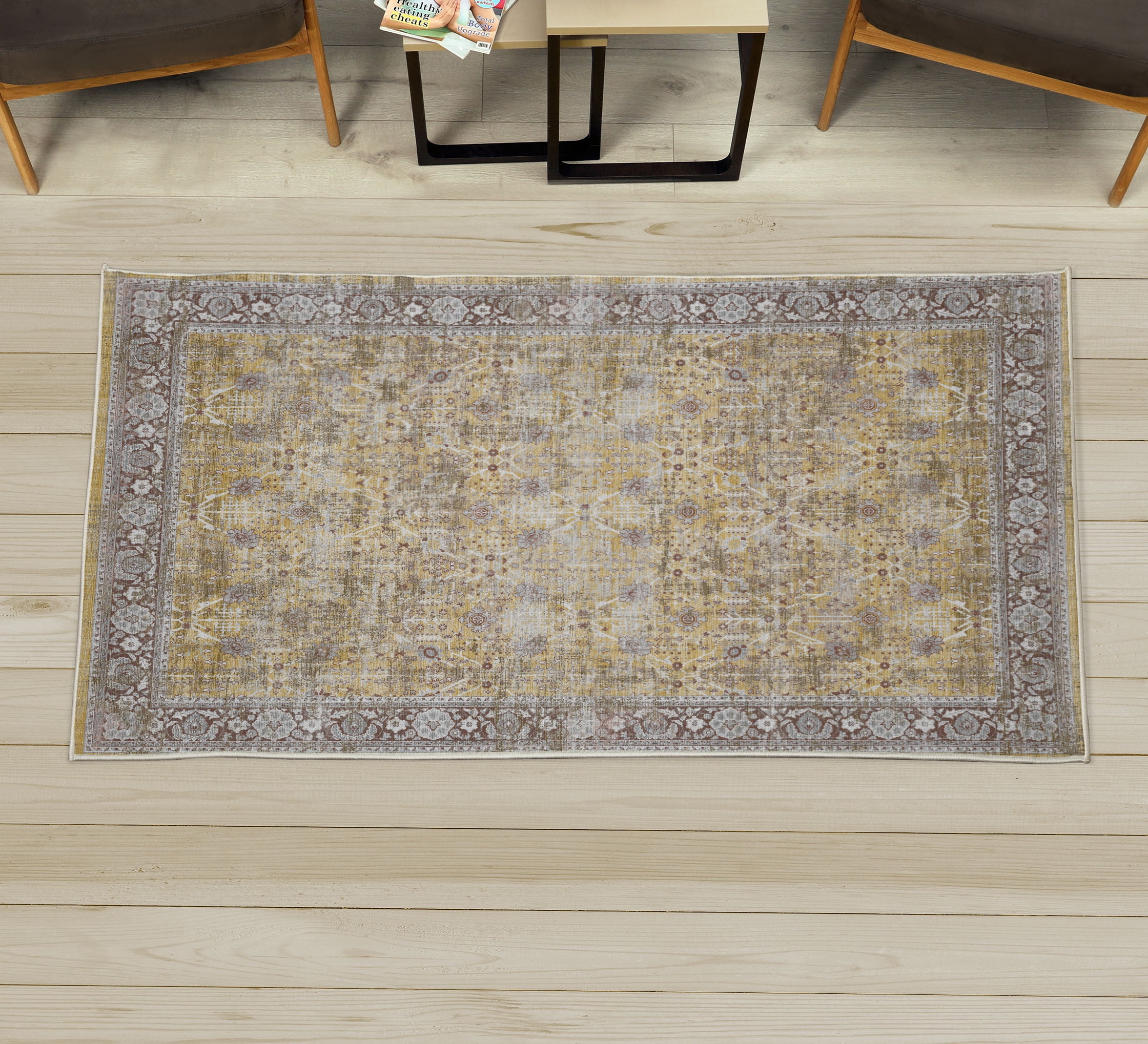 Ethnic Decorative Rug, Weathered Look Abstract Nostalgic Floral ...