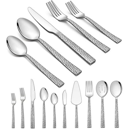 45Piece Cutlery Set with Serving Utensils Stainless Steel Hammered ...