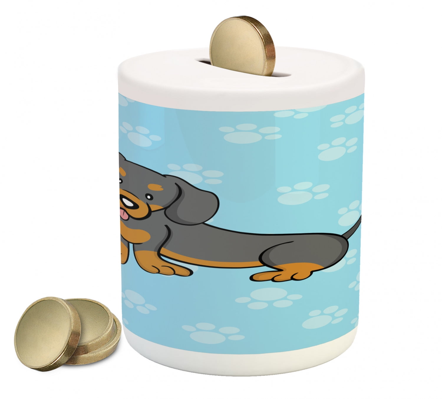 Dachshund Piggy Bank, Puppy Cartoon with Happy Expression on Its Face ...