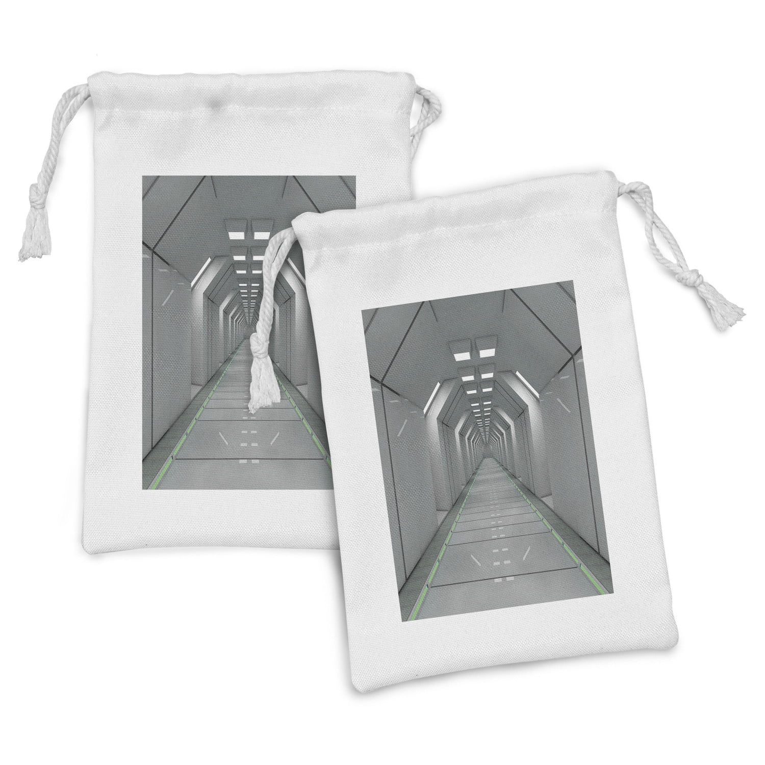 Futuristic Fabric Pouch Set of 2, Sci-Fi Corridor Inside Space Station ...