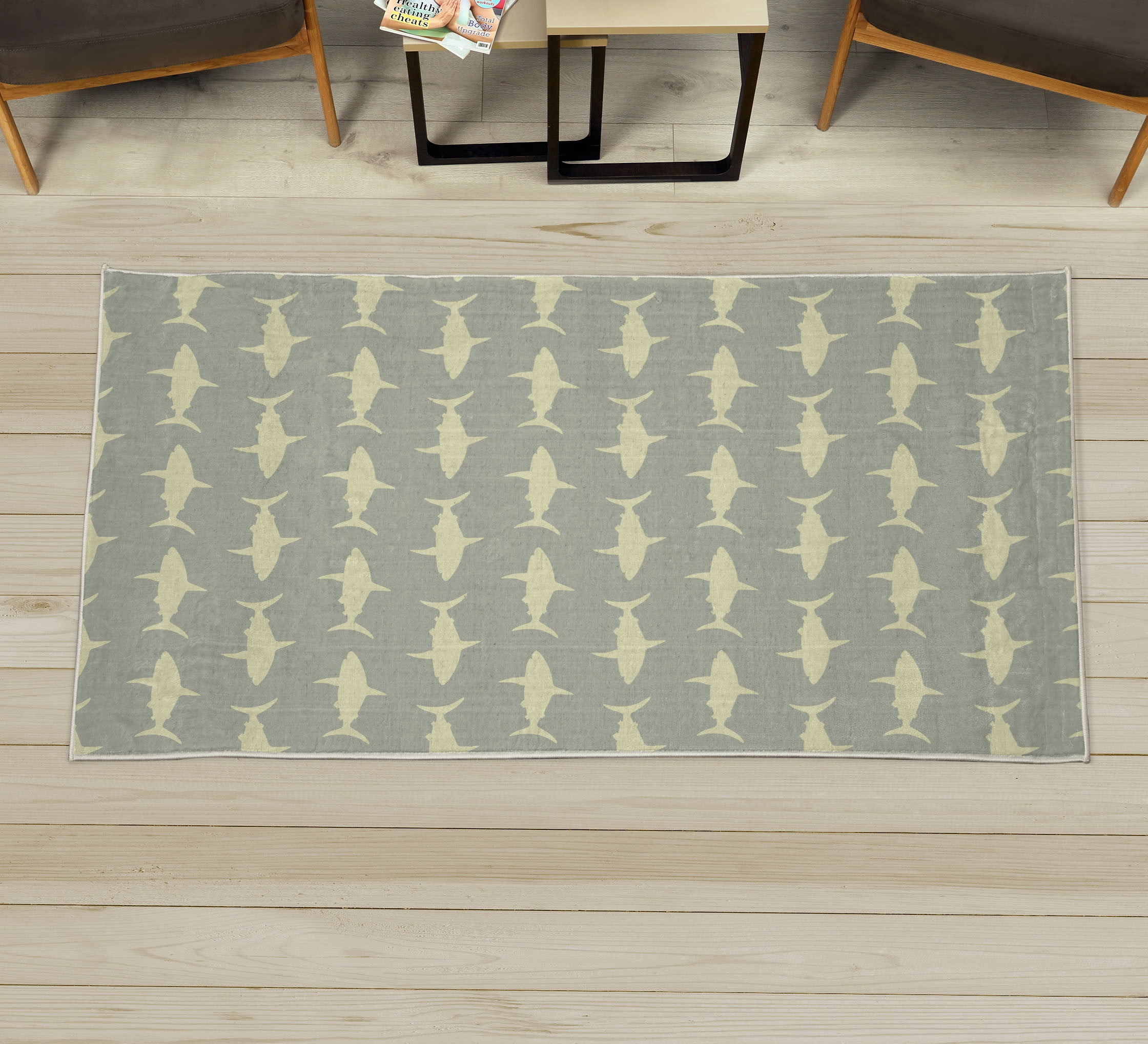 Sea Animals Decorative Rug, Sharks Swimming Horizontal Silhouettes ...