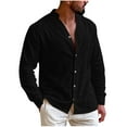 GUZOM Mens Casual Long Sleeve Shirt - Relaxed Fit Band Collar Button ...