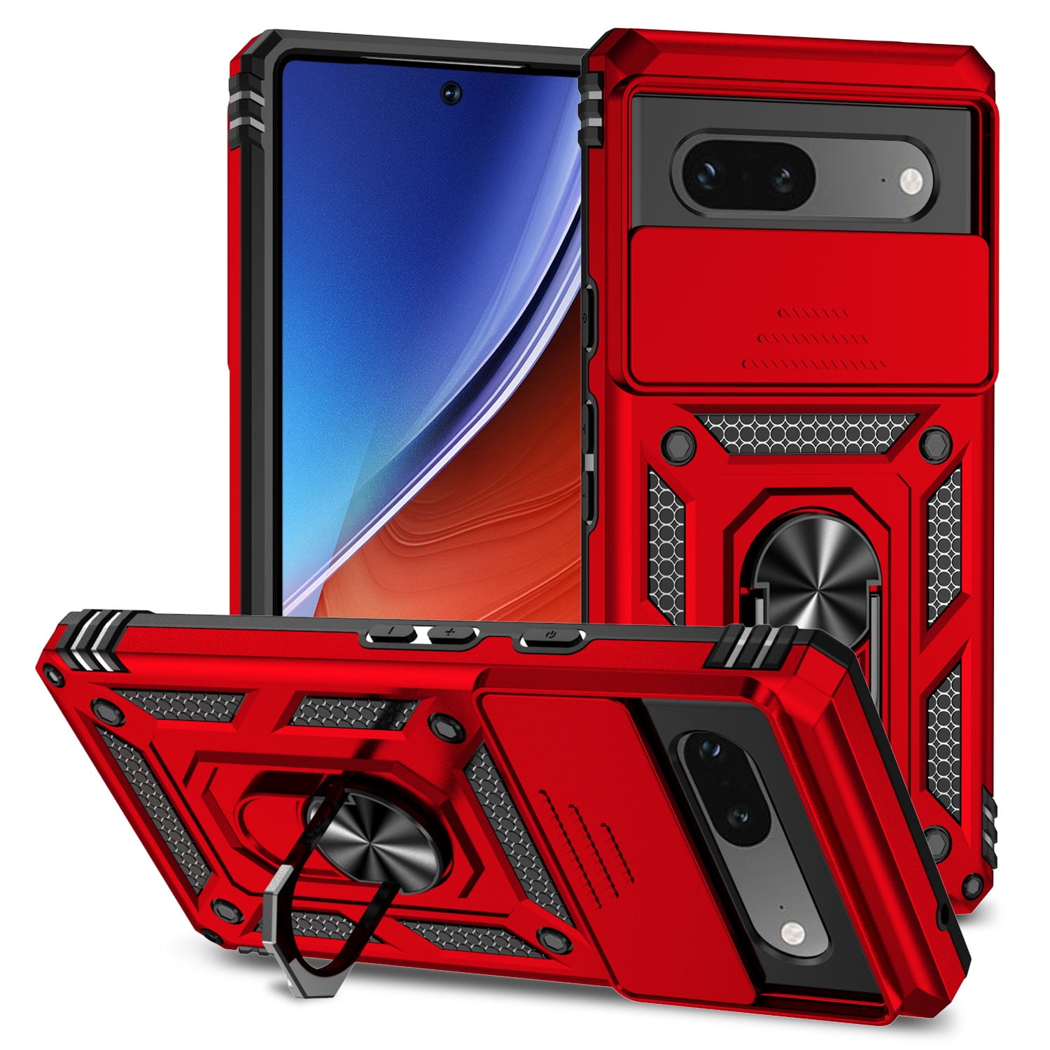 for Google Pixel 7a Case, Soft TPU & Hard PC Anti-scratch Sliding Cover Full Protection Ring ...