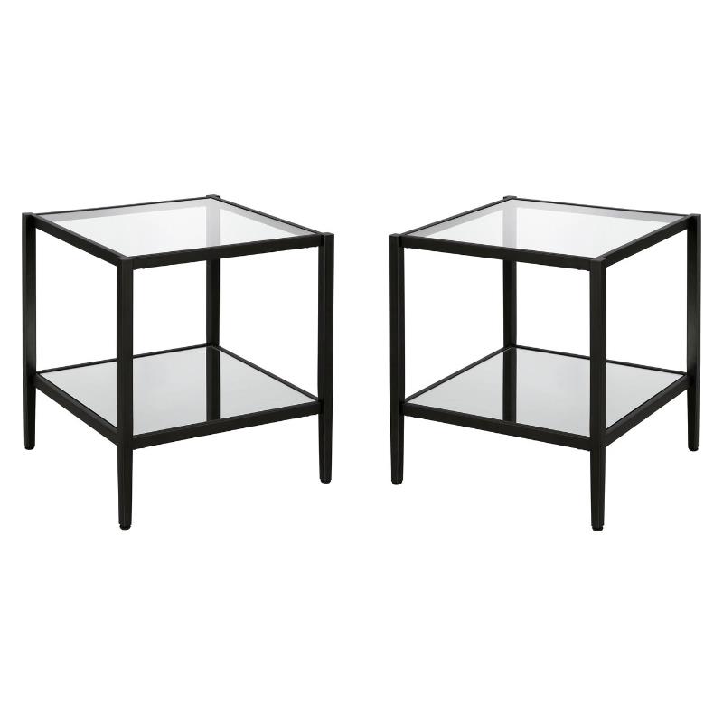 Home Square 20" Metal & Glass Side Table in Blackened Bronze Finish ...