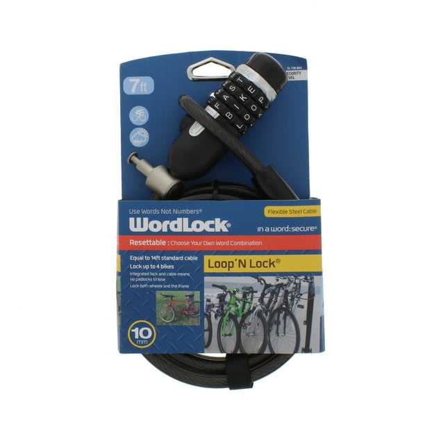 Wordlock Loop & Lock Bike Lock, Black, 10mm 7ft - Walmart.com