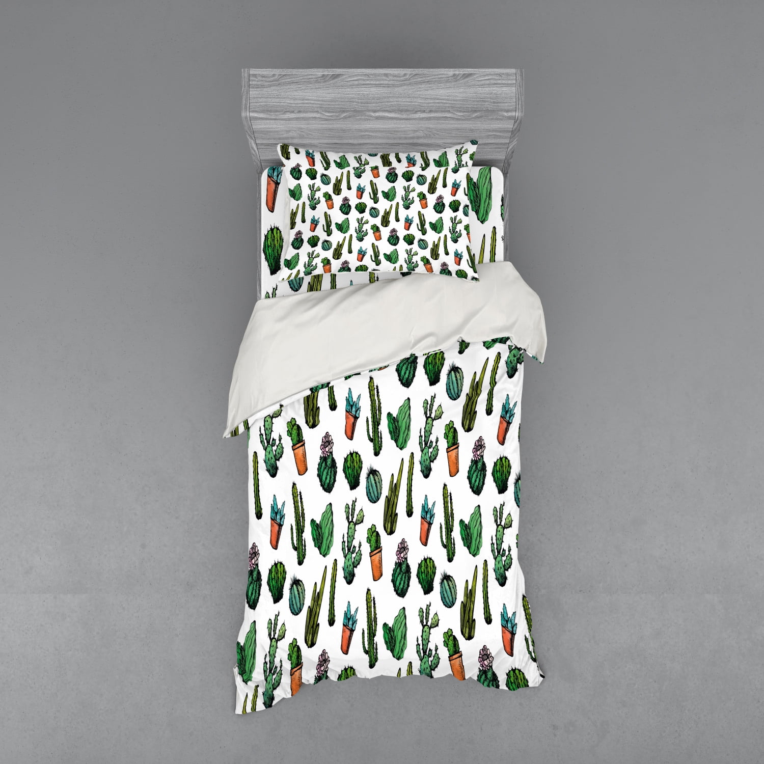 Cactus Duvet Cover Set, Sketchy Spiked Mexican Garden Foliage Boho Hand ...