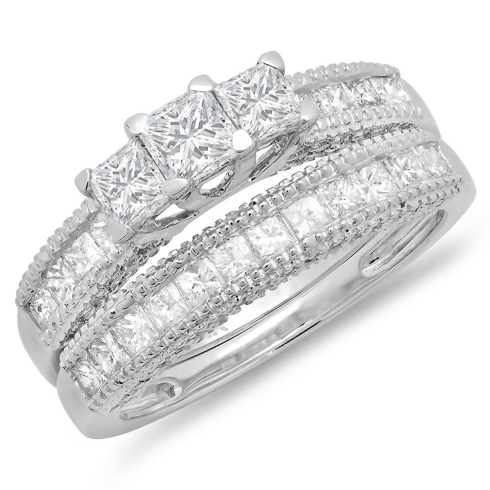 Dazzlingrock Collection 2.33 Carat (ctw) 14K Princess & Round Diamond ...