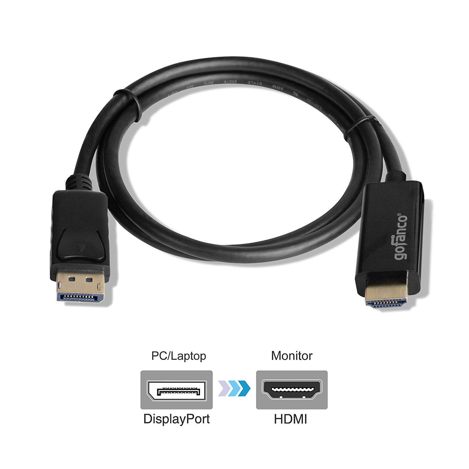 DP to HDMI, gofanco Gold Plated 3 Feet DisplayPort to HDMI Cable for ... DP to HDMI, gofanco Gold Plated 3 Feet DisplayPort to HDMI Cable for ...